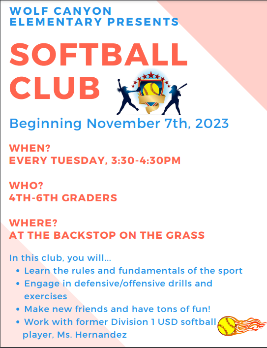Softball Club Starts Nov. 7th! | Wolf Canyon – Home of the Timberwolves
