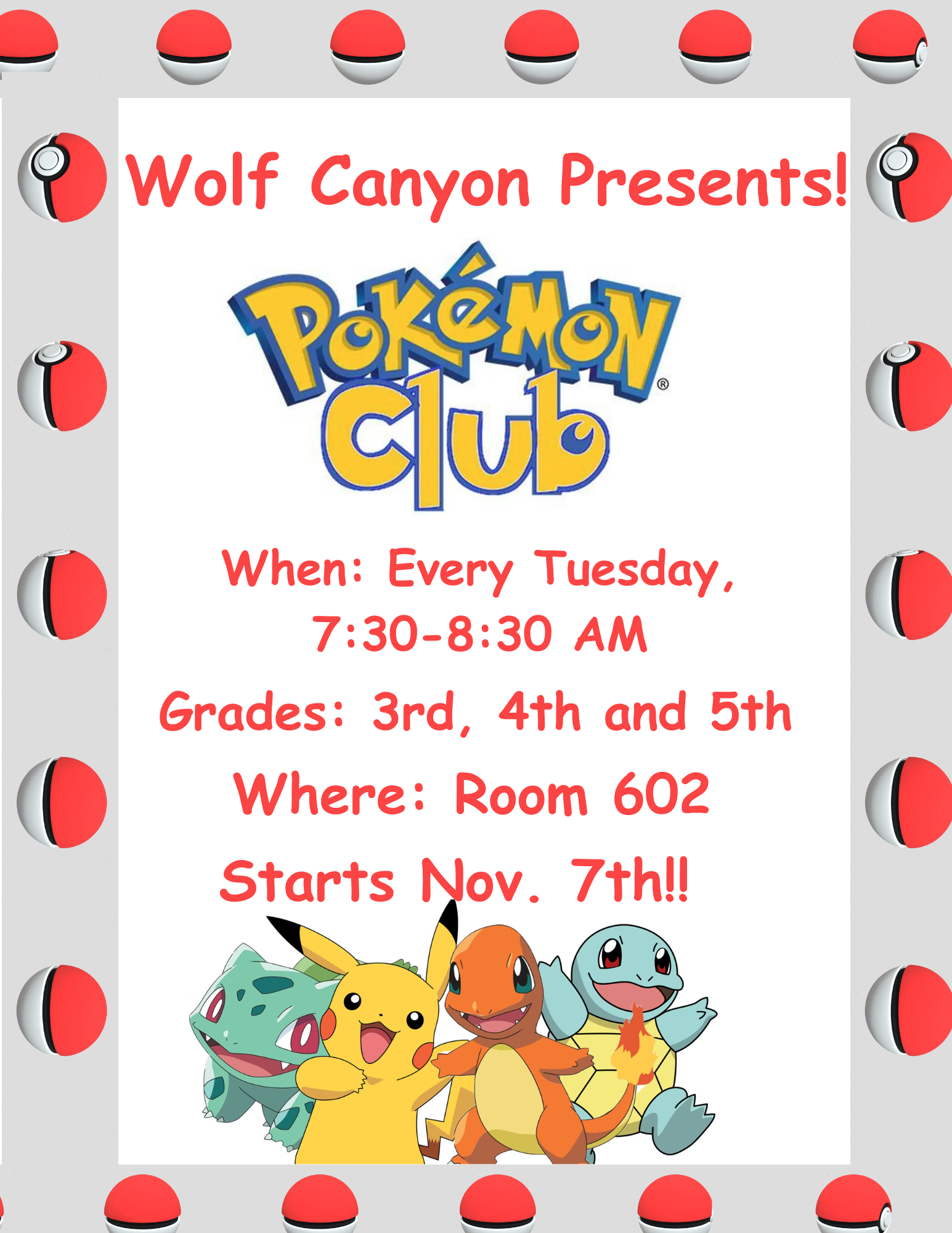 The Pokémon Club starts Nov.7th! | Wolf Canyon – Home of the Timberwolves