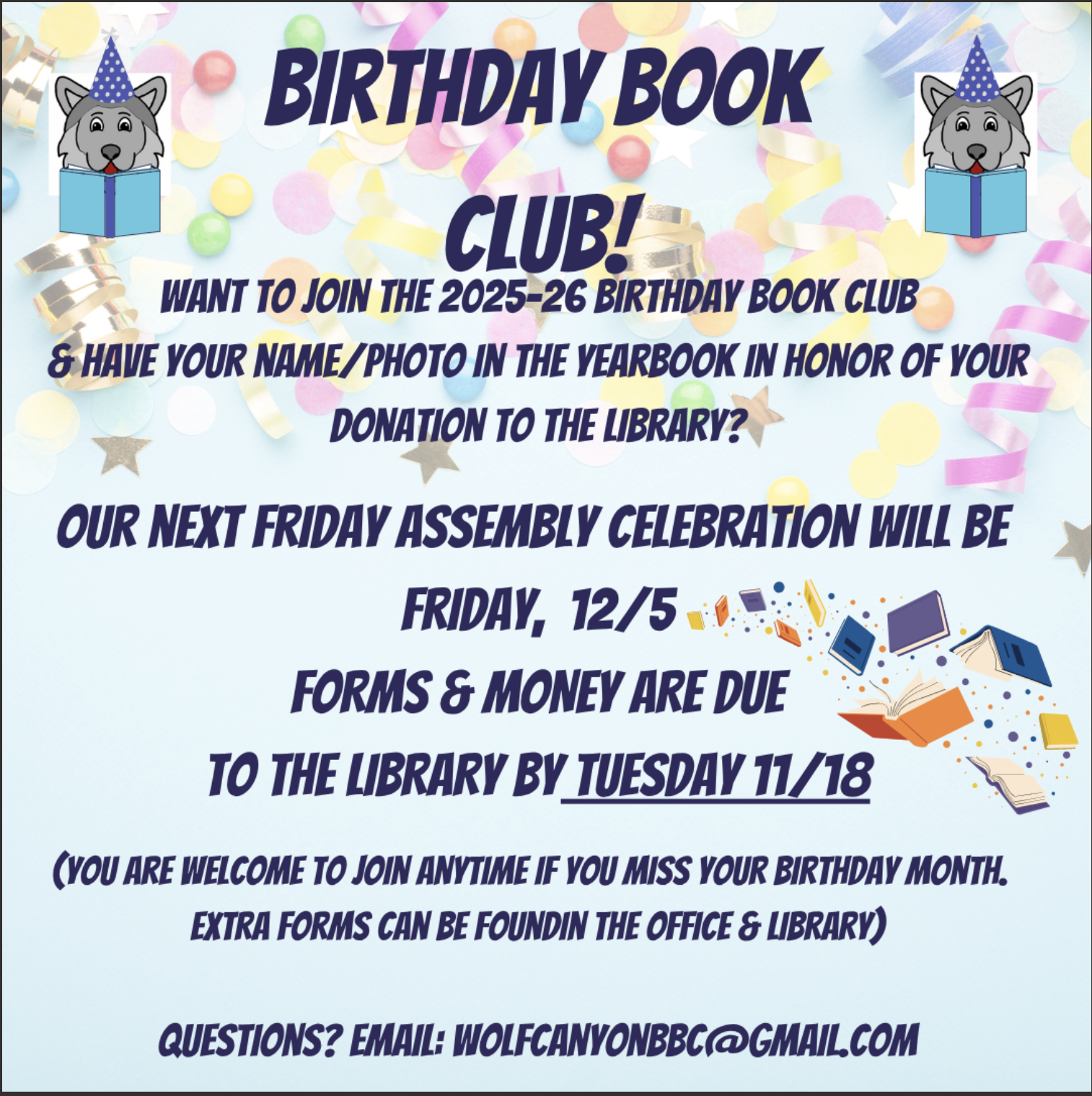 Birthday Book Club- December 2025 | Wolf Canyon – Home of the Timberwolves